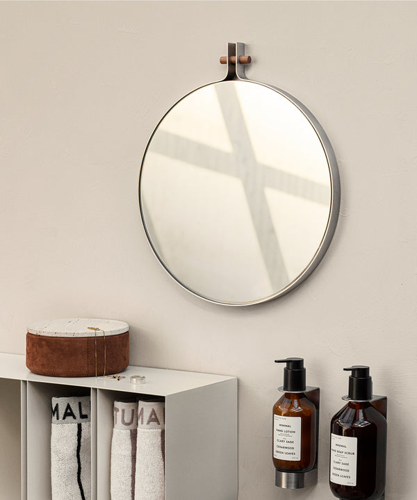 Dowel Mirror Round With Steel Frame & Walnut Plug – TRNK